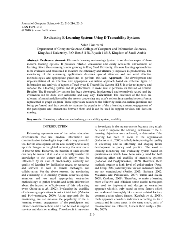 (PDF) Evaluating E-Learning Systems Using E-Traceability Systems