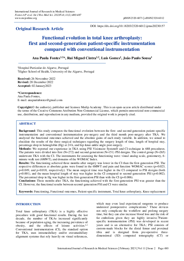 (PDF) Functional evolution in total knee arthroplasty: first and second ...