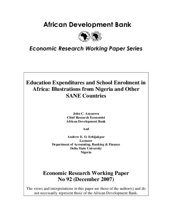 (PDF) African Development Bank Economic Research Working Paper Series Education Expenditures and ...