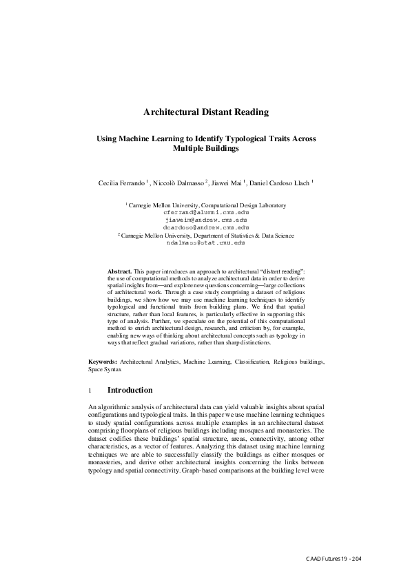 (PDF) Architectural Distant Reading Using Machine Learning to Identify Typological Traits Across ...
