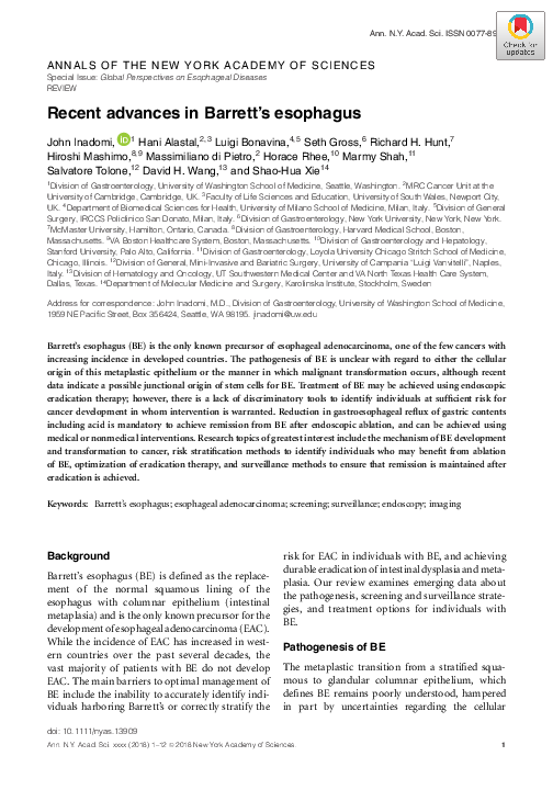 (PDF) Recent advances in Barrett's esophagus | Marmy Shah - Academia.edu