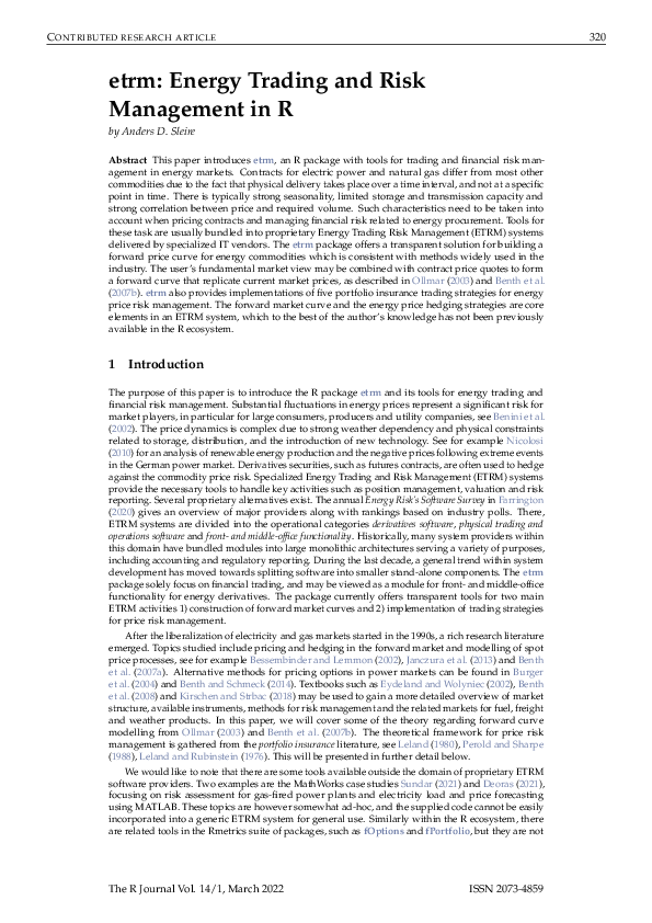 (PDF) etrm: Energy Trading and Risk Management in R