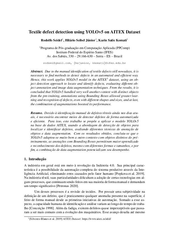 Pdf Textile Defect Detection Using Yolov5 On Aitex Dataset 2464