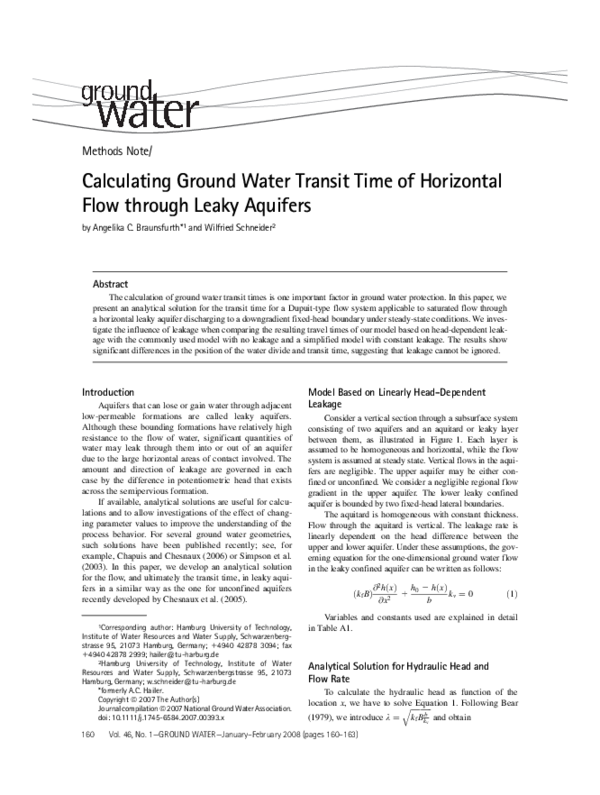 (PDF) Calculating Ground Water Transit Time of Horizontal Flow through ...