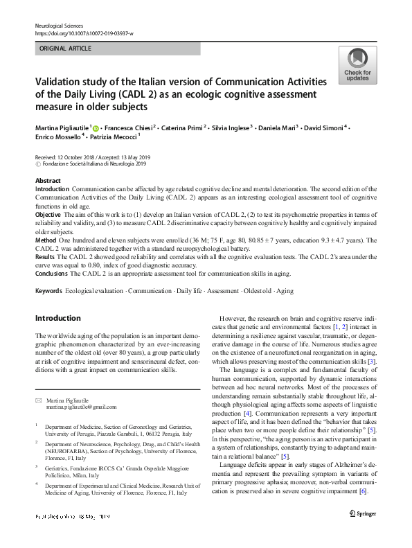 (PDF) Validation study of the Italian version of Communication ...