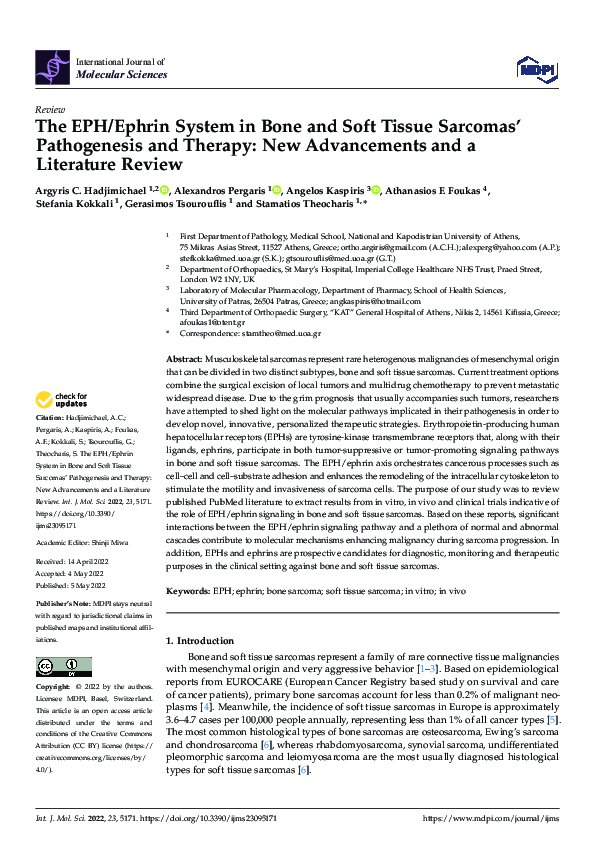 (PDF) The EPH/Ephrin System in Bone and Soft Tissue Sarcomas’ Pathogenesis and Therapy: New ...