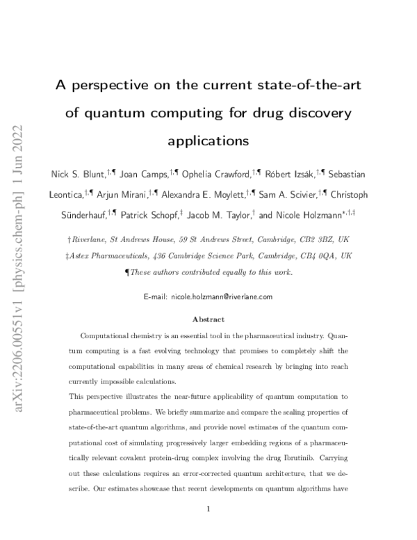(PDF) Perspective on the Current State-of-the-Art of Quantum Computing for Drug Discovery ...