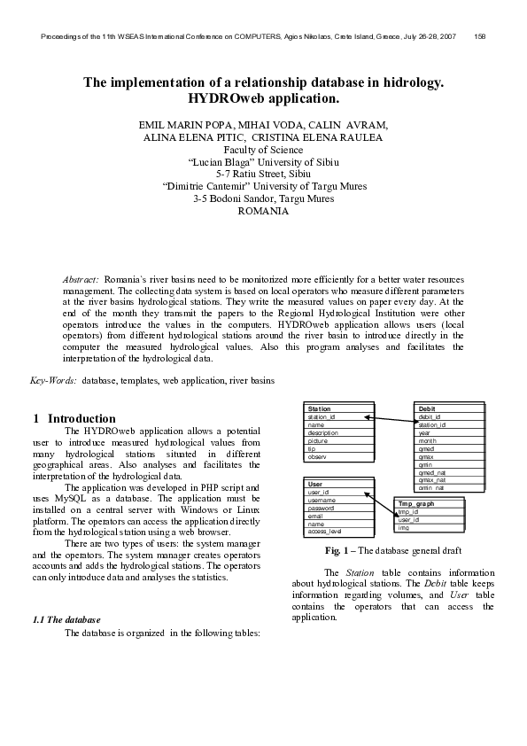 (PDF) The implementation of a relationship database in hidrology. HYDROweb application