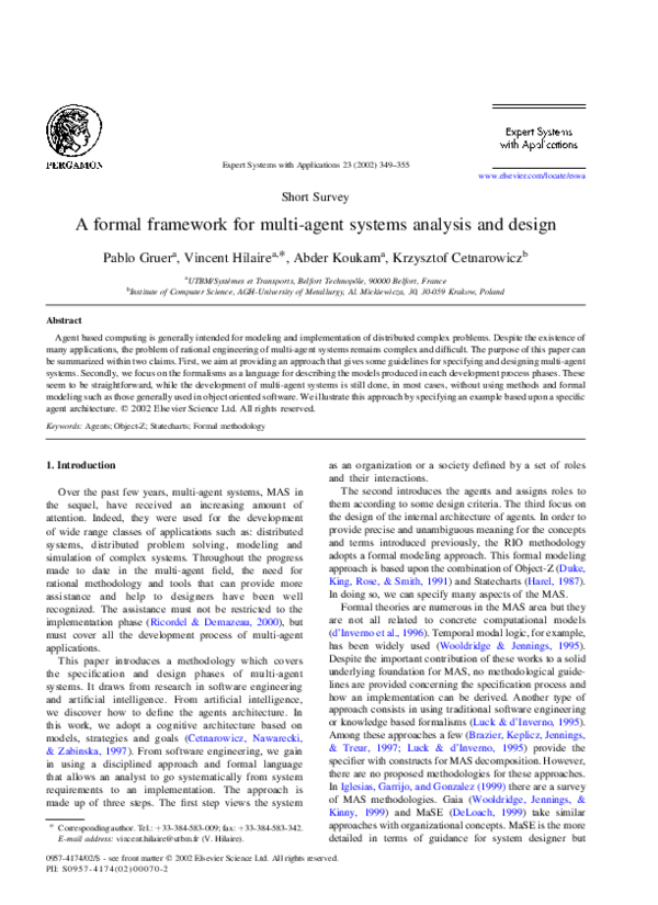A Formal Framework For Multi Agent Systems Analysis And Design 