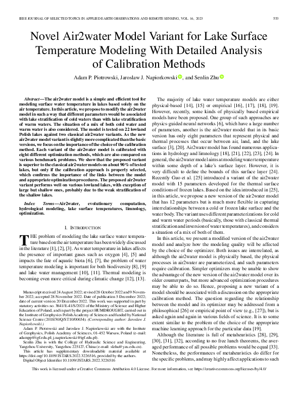 (PDF) Novel Air2water Model Variant for Lake Surface Temperature Modeling With Detailed Analysis ...