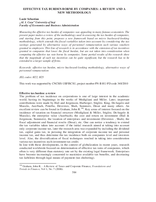 (PDF) Effective Tax Burden Borne by Companies: A Review and a New ...