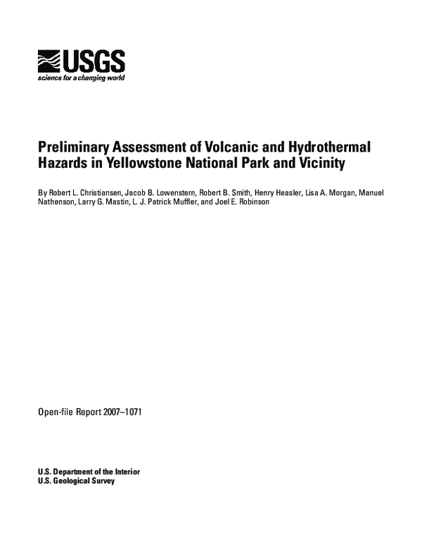 (PDF) Preliminary Assessment of Volcanic and Hydrothermal Hazards in Yellowstone National Park ...