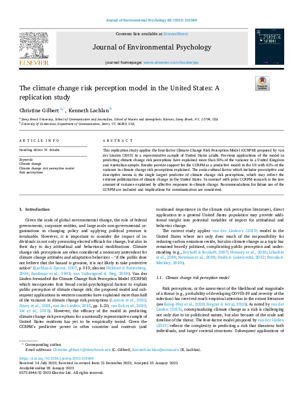 (PDF) The climate change risk perception model in the United States: A ...