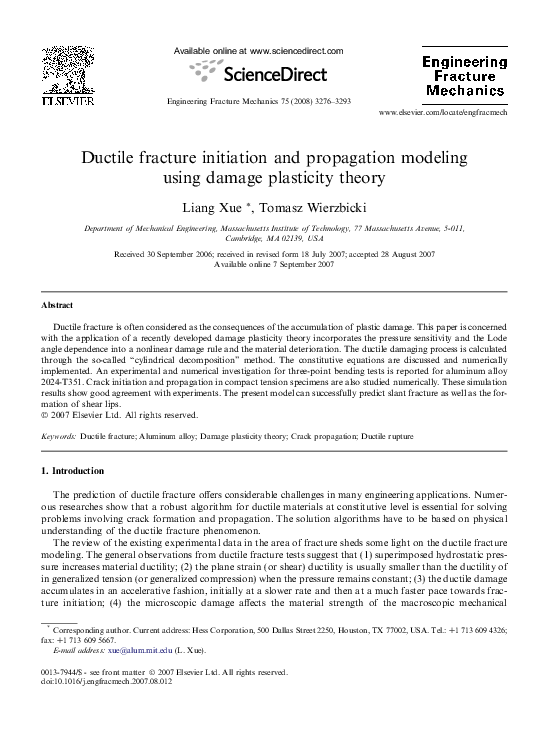 (PDF) Ductile fracture initiation and propagation modeling using damage plasticity theory ...