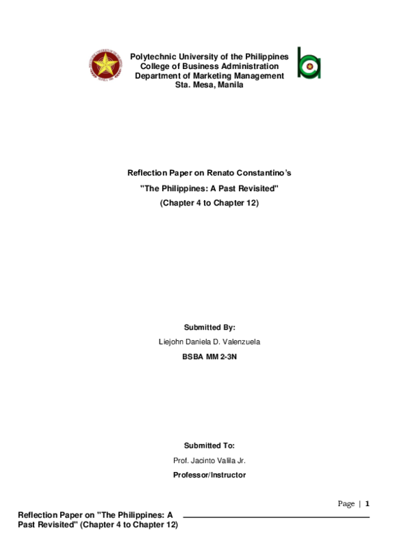 (PDF) Reflection Paper on Renato Constantino's "The Philippines: A Past revisited" (Chapter 4 to ...