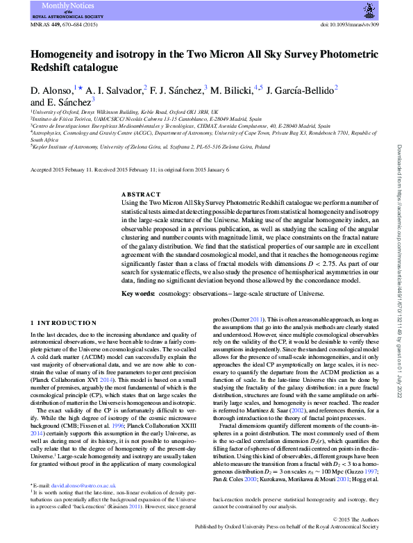 (PDF) Homogeneity and isotropy in the Two Micron All Sky Survey ...