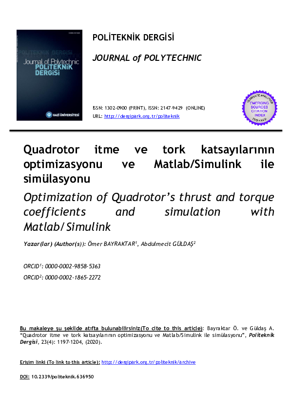 (PDF) Optimization of Quadrotor’s thrust and torque coefficients and simulation with Matlab/Simulink