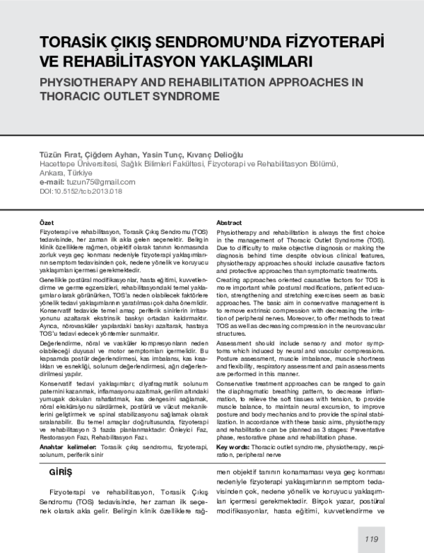 (PDF) Physiotherapy and rehabilitation approaches in thoracic outlet ...
