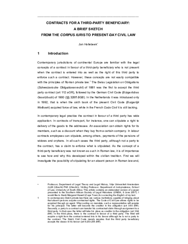 (PDF) Contracts for a third-party beneficiary: A brief sketch from the ...