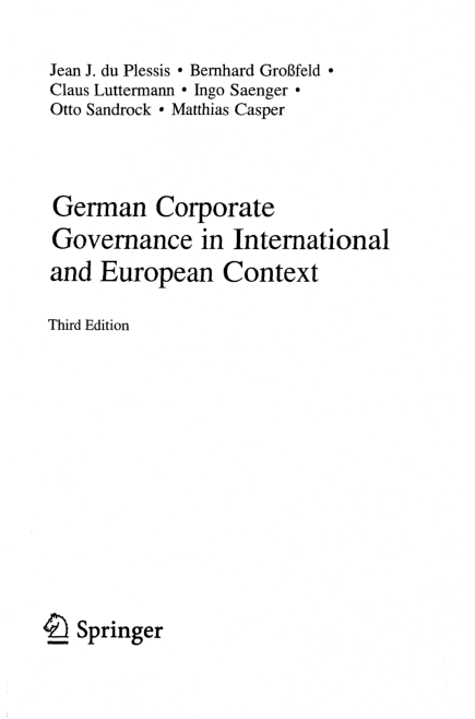 (PDF) German Corporate Governance in International and European Context
