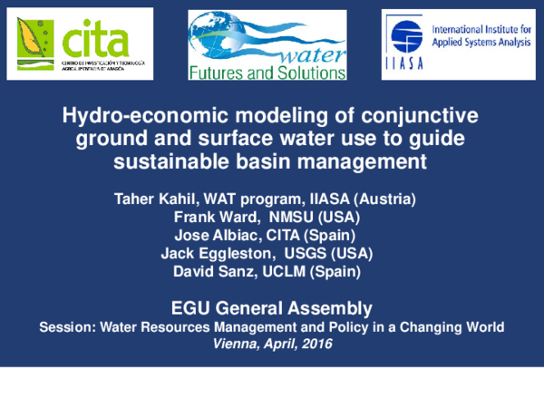 Pdf Hydro Economic Modeling Of Conjunctive Ground And Surface Water Use To Guide Sustainable