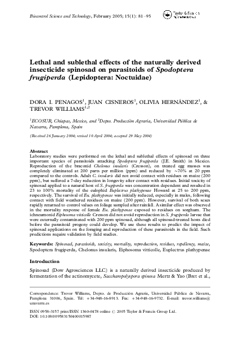 (PDF) Lethal and sublethal effects of the naturally derived insecticide spinosad on parasitoids ...