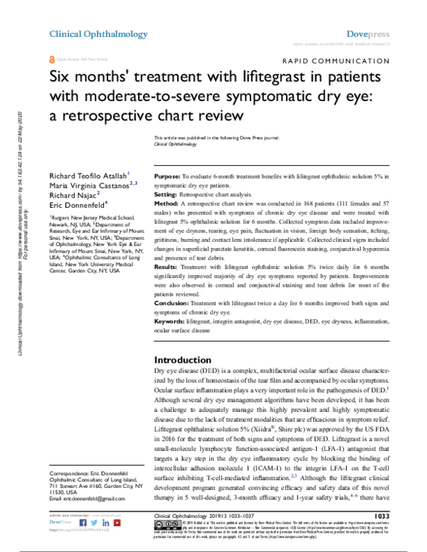 (PDF) Six months' treatment with lifitegrast in patients with moderate ...
