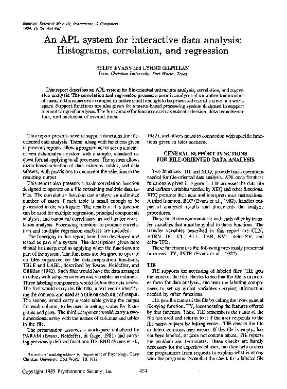 (PDF) An APL system for interactive data analysis: Histograms, correlation, and regression