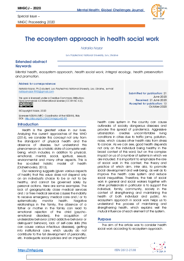 (PDF) The ecosystem approach in health social work