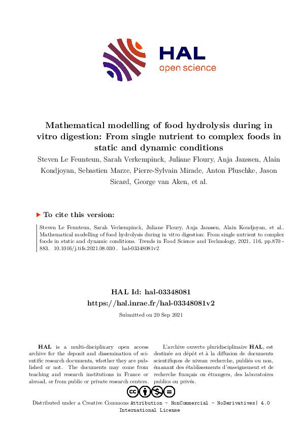(PDF) Mathematical modelling of food hydrolysis during in vitro digestion: From single nutrient ...