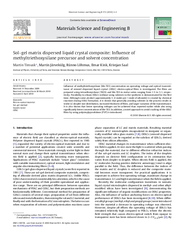 (PDF) Sol–gel matrix dispersed liquid crystal composite: Influence of ...