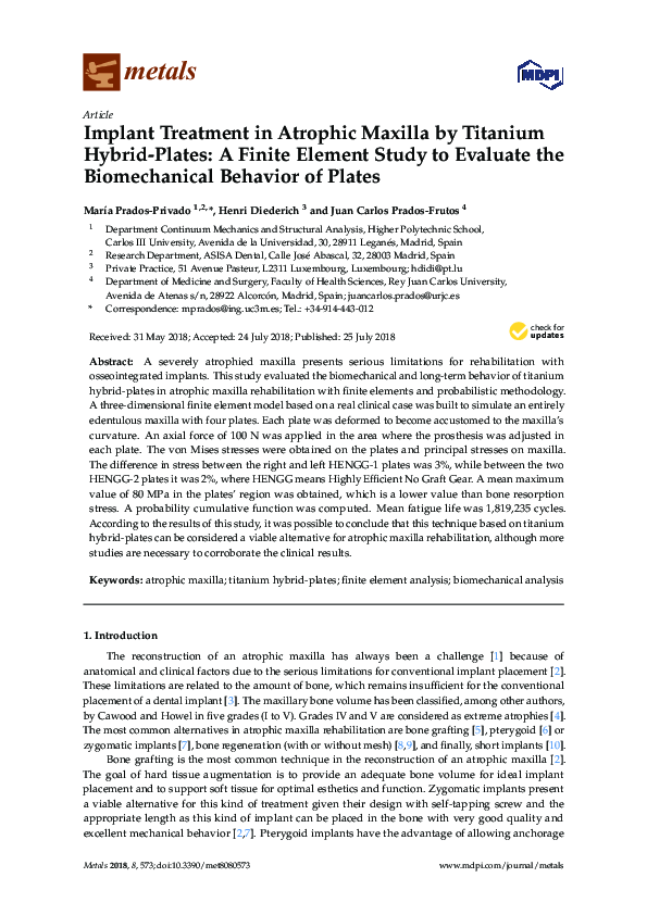 (PDF) Implant Treatment in Atrophic Maxilla by Titanium Hybrid-Plates ...