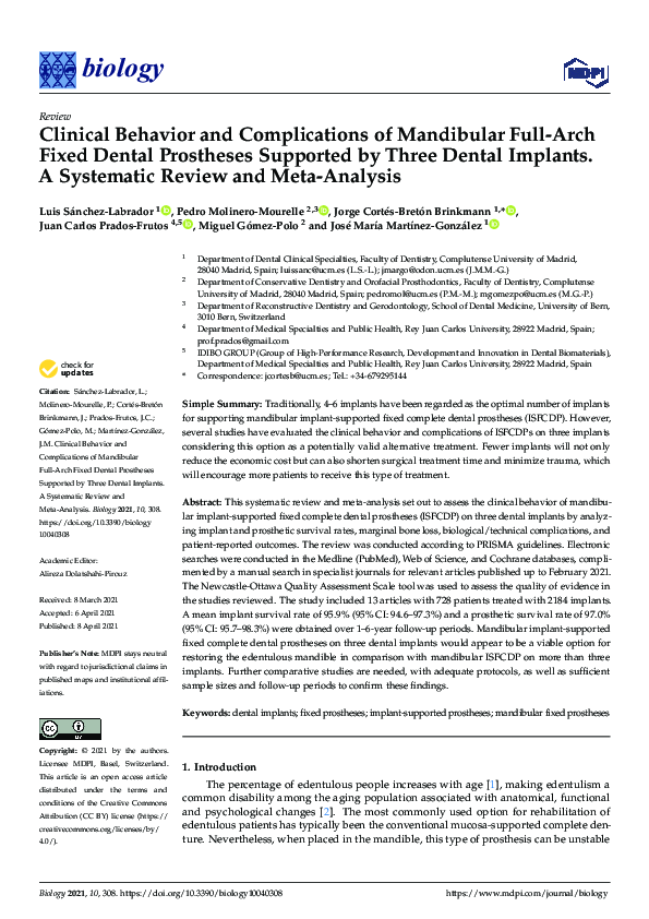 (PDF) Clinical Behavior and Complications of Mandibular Full-Arch Fixed ...