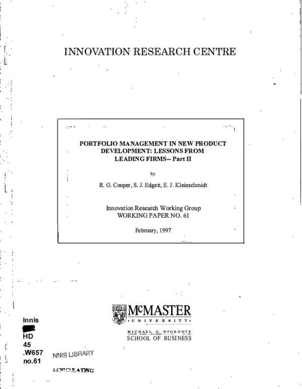 (PDF) Portfolio management in new product development: Lessons from the ...