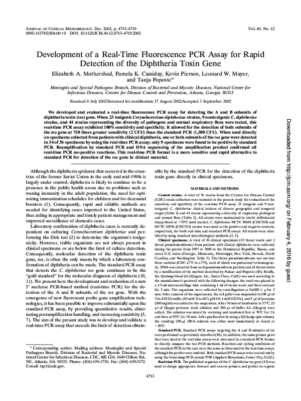 (PDF) Development of a Real-Time Fluorescence PCR Assay for Rapid ...