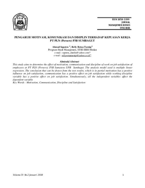 (PDF) PENGARUH MOTIVASI, KOMUNIKASI DAN DISIPLIN TERHADAP KEPUASAN ...