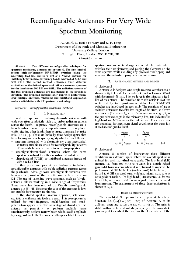 (PDF) Reconfigurable antennas for very wide spectrum monitoring | Amin Amiri - Academia.edu