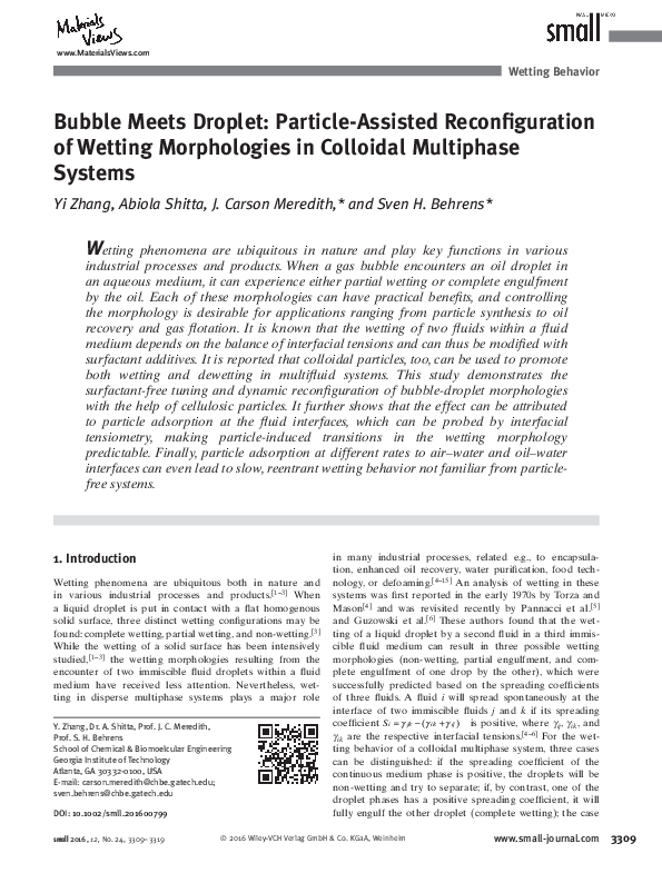 (PDF) Bubble Meets Droplet: Particle-Assisted Reconfiguration of Wetting Morphologies in ...