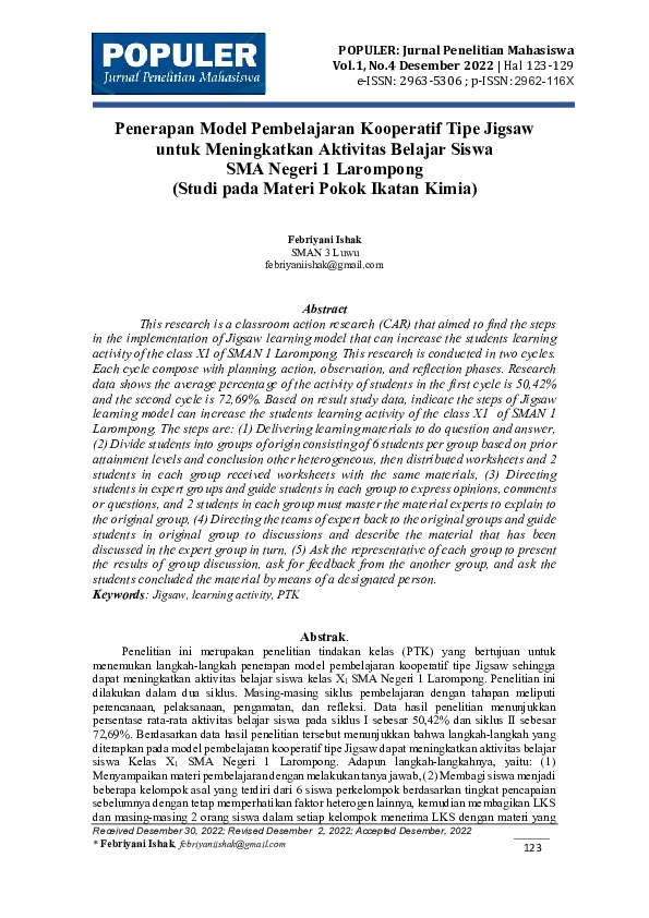(PDF) Penerapan Model Pembelajaran Kooperatif Tipe Jigsaw untuk Meningkatkan Aktivitas Belajar ...
