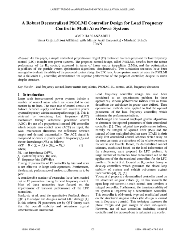 (PDF) A robust decentralized PSOLMI controller design for load frequency control in multi-area ...