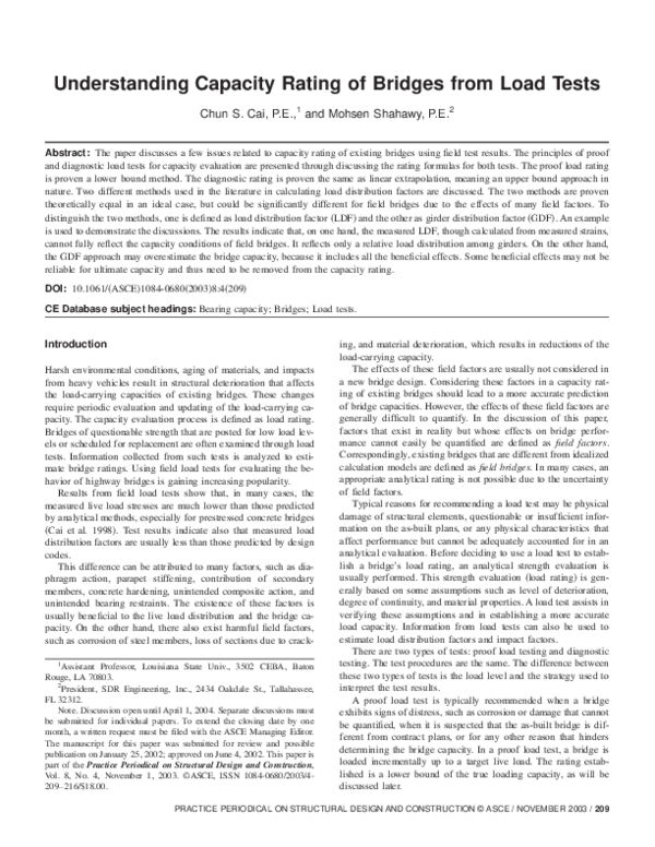 (PDF) Understanding Capacity Rating of Bridges from Load Tests