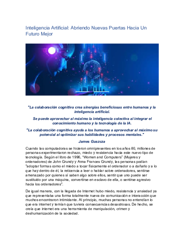 (DOC) Inteligencia Artificial: Abriendo Nuevas Puertas Hacia Un Futuro Mejor
