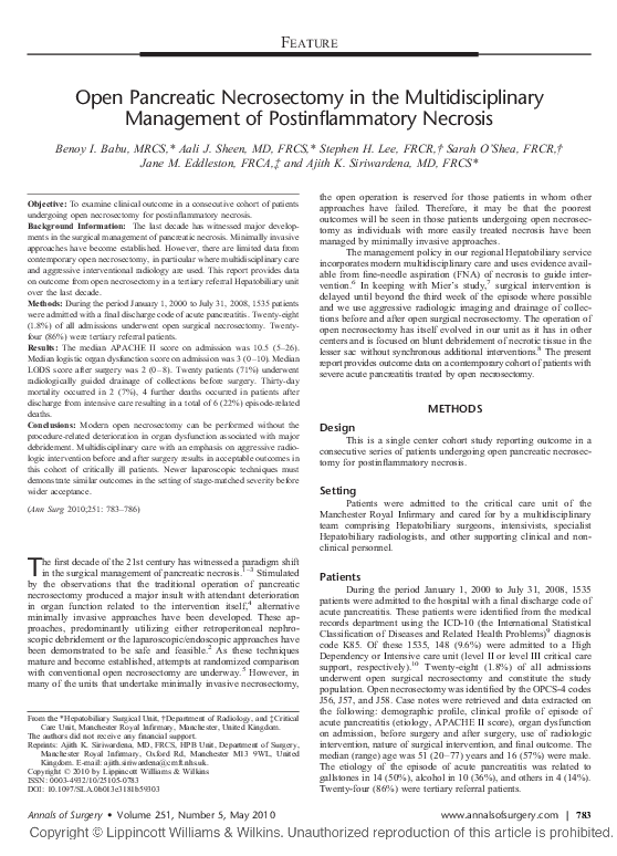 (PDF) Open Pancreatic Necrosectomy in the Multidisciplinary Management ...