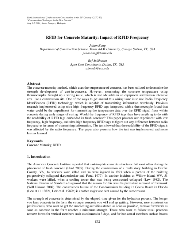 (PDF) RFID for Concrete Maturity: Impact of RFID Frequency
