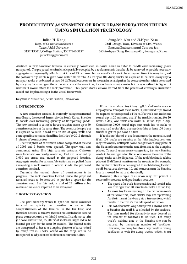 (PDF) Productivity Assessment of Rock Transportation Trucks Using Simulation Technology