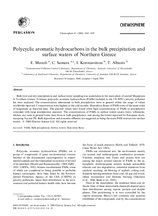 (PDF) Polycyclic aromatic hydrocarbons in the bulk precipitation and surface waters of Northern ...