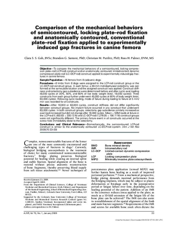 (PDF) Comparison of the mechanical behaviors of semicontoured, locking ...