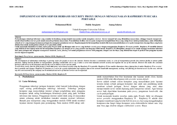 Pdf Implementasi Mini Server Berbasis Security Proxy Dengan Menggunakan Raspberry Pi Secara