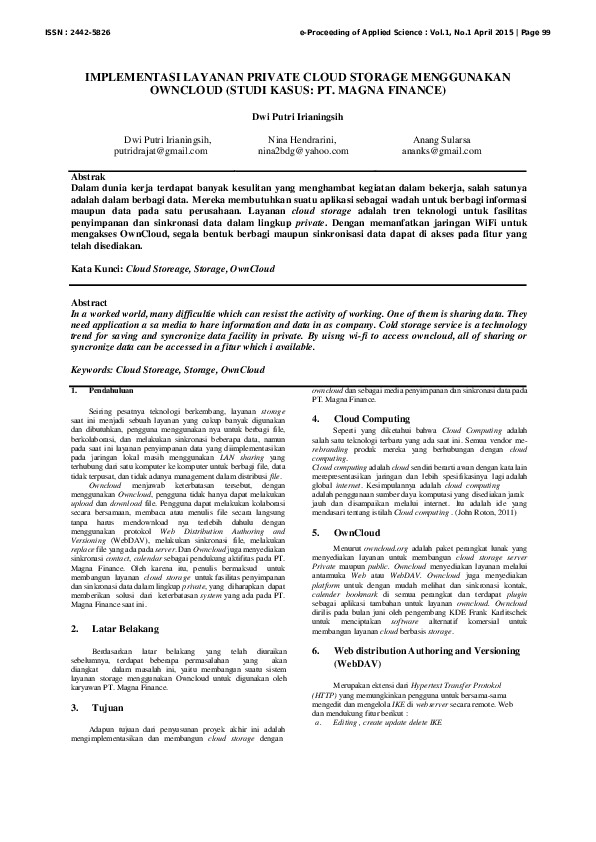 (PDF) Implementasi Layanan Private Cloud Storage Menggunakan Owncloud (Studi Kasus: Pt. Magna ...
