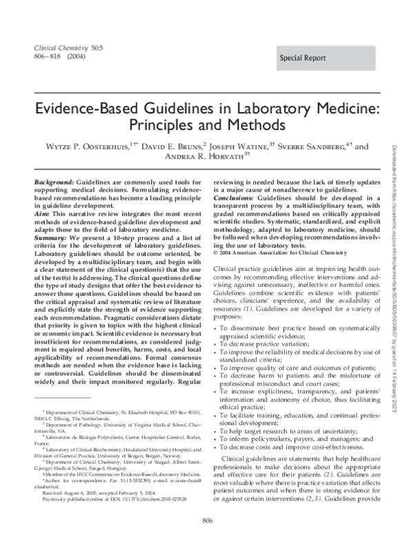 (PDF) Evidence-Based Guidelines in Laboratory Medicine: Principles and ...